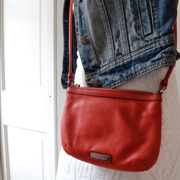 Calvin Klein | Bags | Calvin Klein Red Leather Crossbody Purse | Poshmark